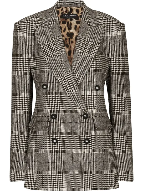 Dolce & Gabbana Glen Plaid Virgin Wool Blazer - White