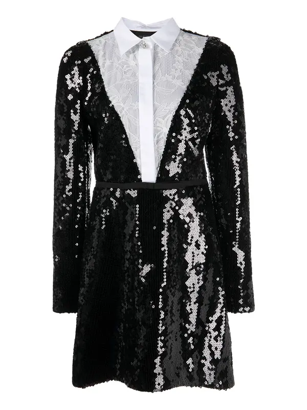 Giambattista Valli Floral Lace Sequined Dress - Black