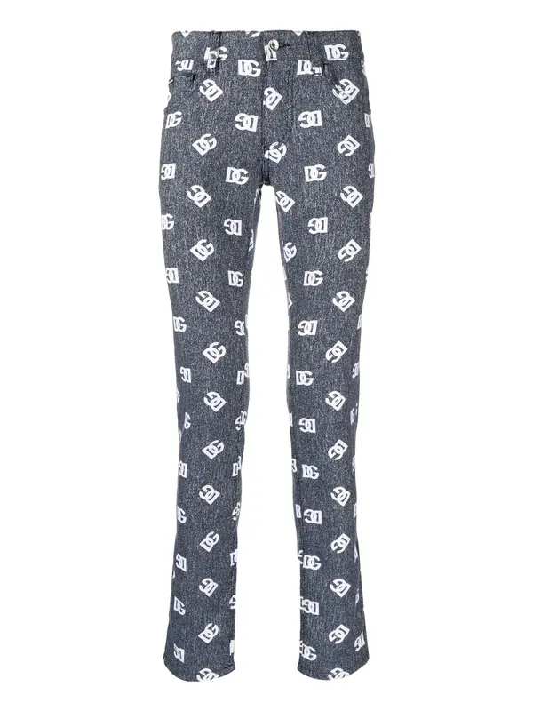 Dolce & Gabbana Slim-cut Monogram-print Jeans - Blue