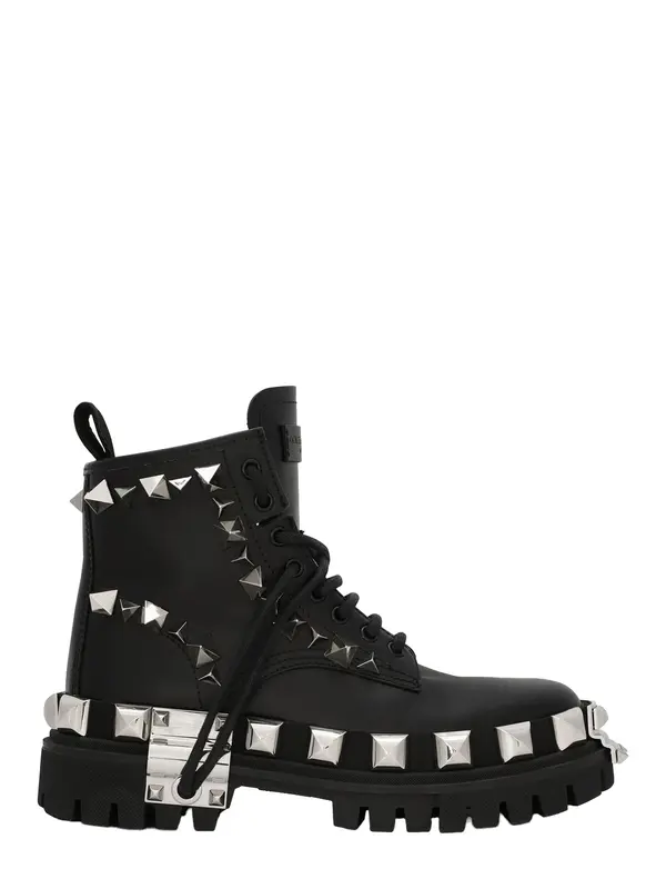 Dolce & Gabbana Studded Leather Combat Boots - Black
