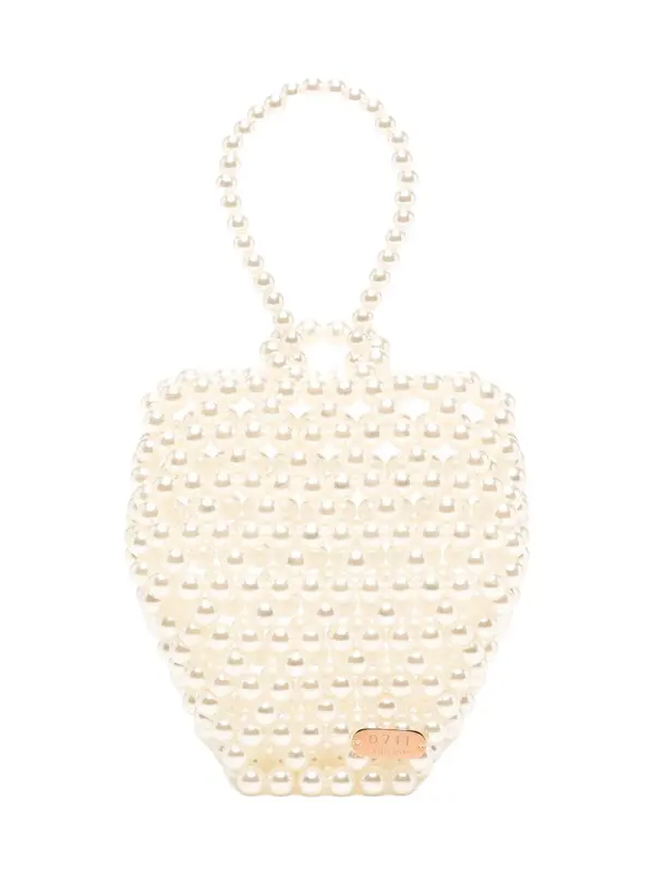 0711 TBILISI Strawberry Beaded Tote Bag - White