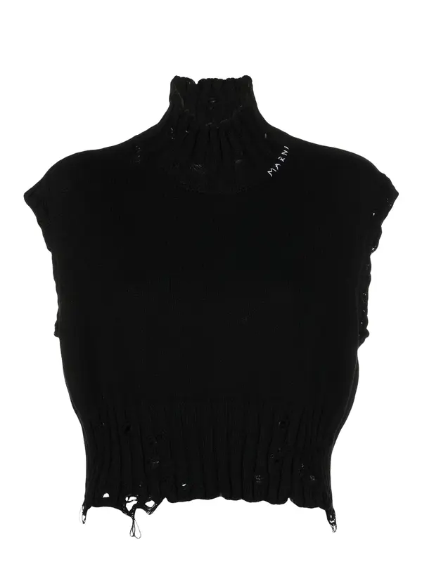 Marni Distressed Cropped Vest - Black