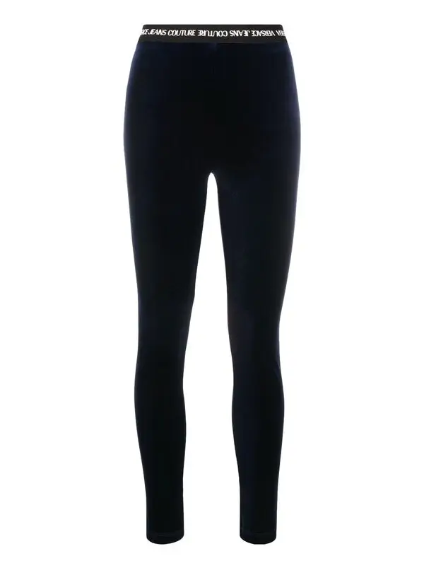 Versace Logo-waistband Velvet Leggings - Blue