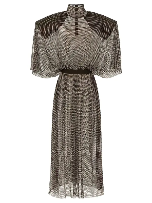Dolce & Gabbana Rhinestone-embellished Mesh Maxi Dress - Grey