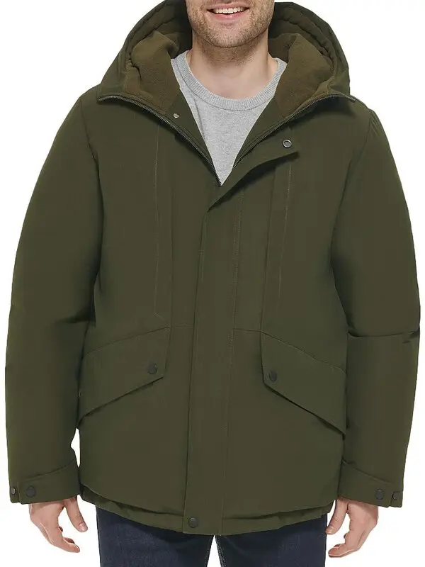 Cole Haan Full Zip Hooded Down Jacket - Olive