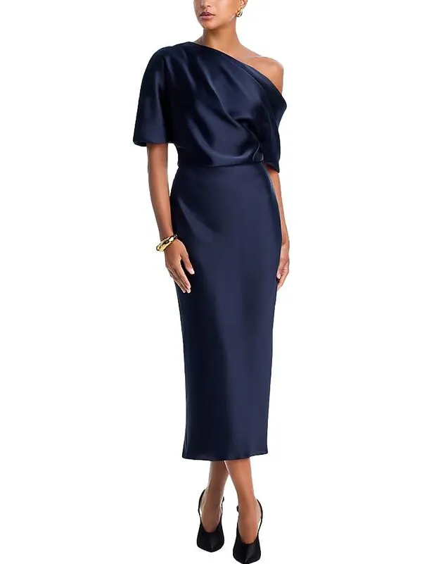 Amsale Draped Pencil Midi Dress - Navy