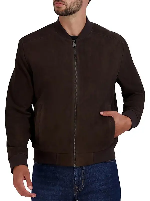 Cole Haan Suede Bomber Jacket - Dark Chocolate