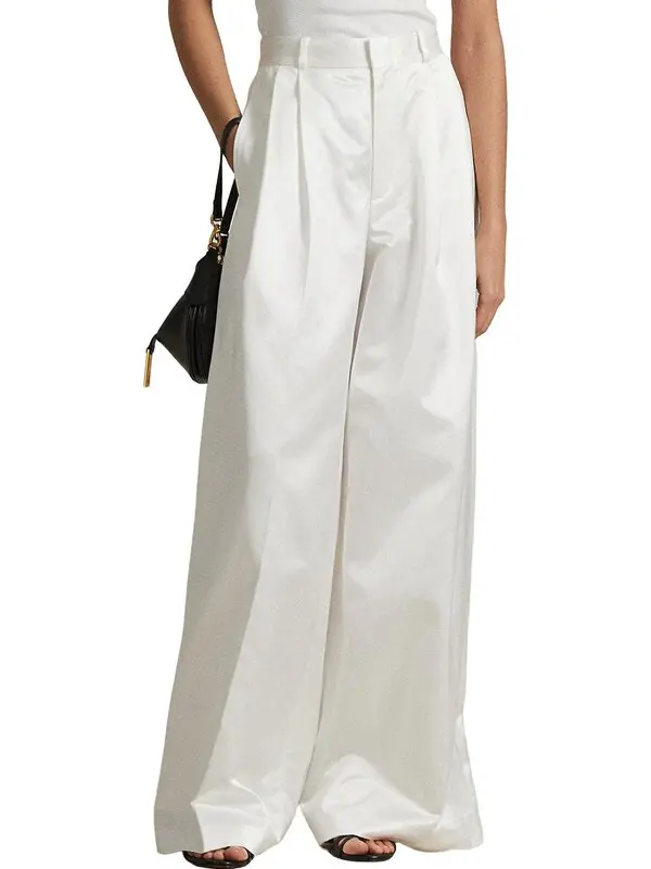 Ralph Lauren Pleated Satin Wide-leg Pants - Cream