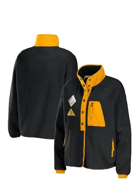 WEAR BY ERIN ANDREWS Pittsburgh Steelers Polar Fleece Raglan Jacket - Black