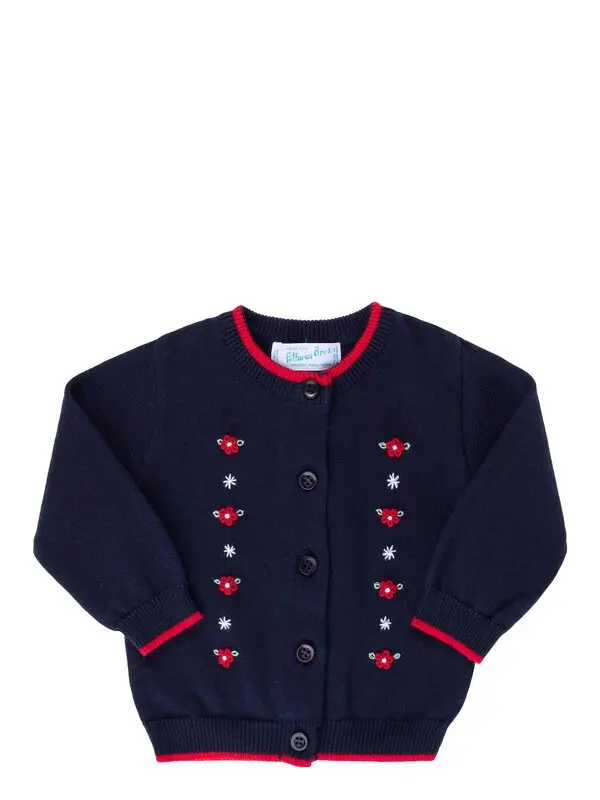 FELTMAN BROTHERS Embroidered Floral Cotton Cardigan - Navy/red