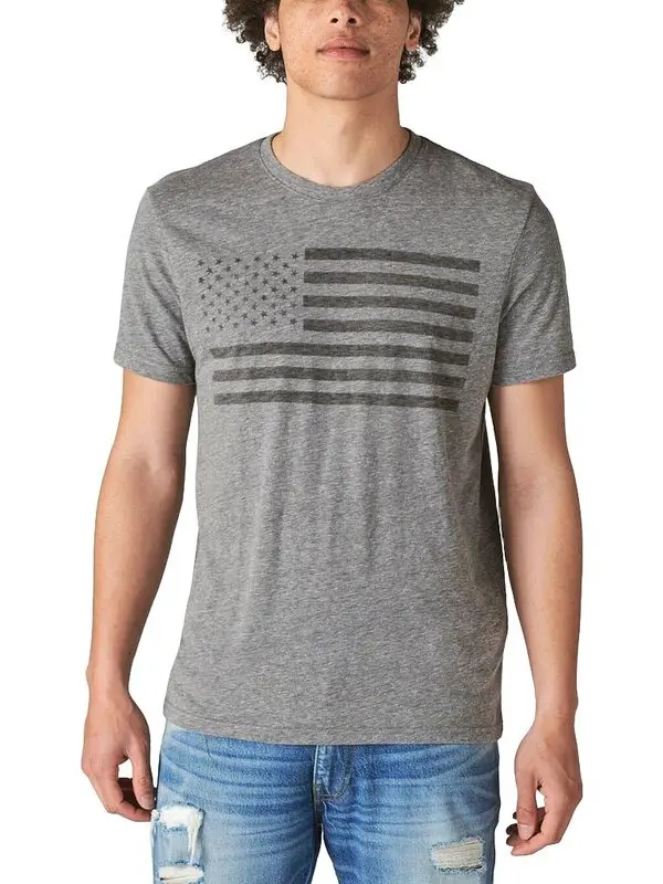 Lucky Brand Us Flag Graphic Tee - Grey