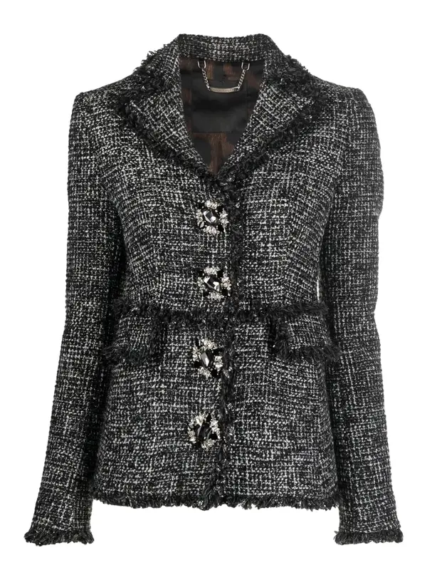 Philipp Plein Belted-waist Tweed Blazer - Black