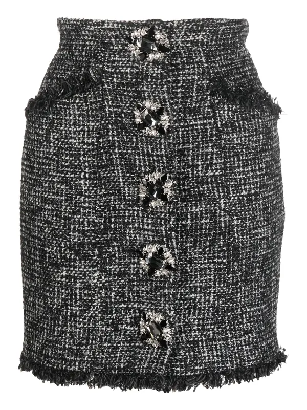 Philipp Plein Button-front Tweed Skirt - Black