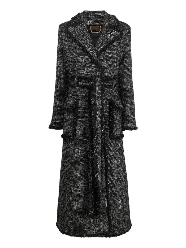 Philipp Plein Belted-waist Bouclé Coat - White