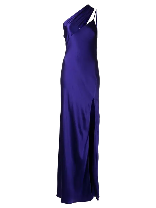 Michelle Mason Side-slit One-shoulder Gown - Blue