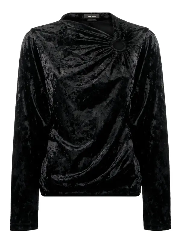 Isabel Marant Crushed-velvet Long-sleeve Top - Black