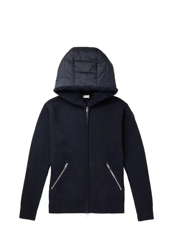 Moncler Shell-trimmed Wool Zip-up Hooded Sweatshirt - Blue