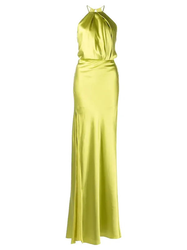Michelle Mason Pleat-detail Halterneck Maxi Dress - Green
