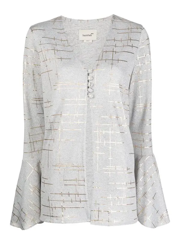 BAMBAH Metallic Print V-neck Blouse - Grey