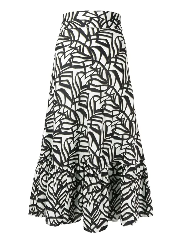 BAMBAH Geometric-print Tiered Midi Skirt - White