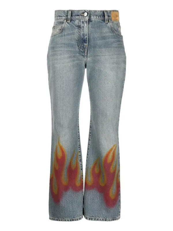 Palm Angels Flame-print Flared Jeans - Blue
