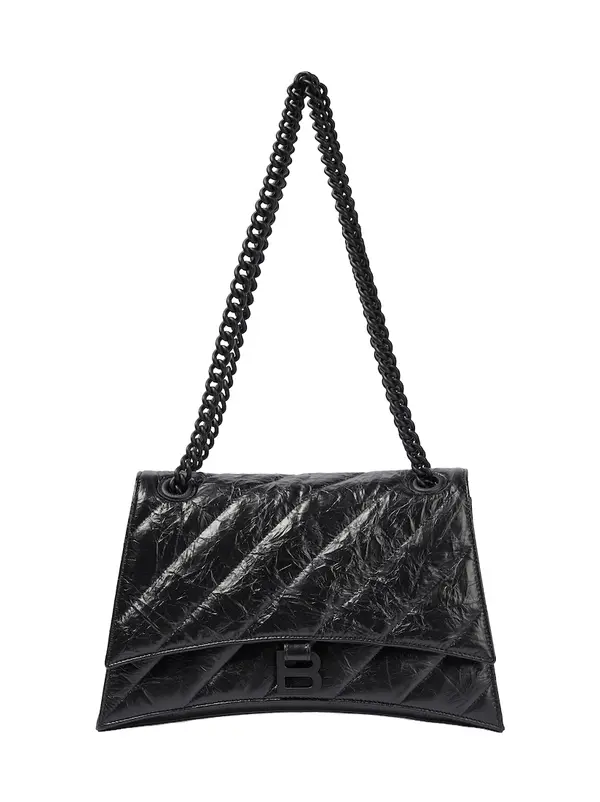 Balenciaga Crush Medium Leather Shoulder Bag - Black