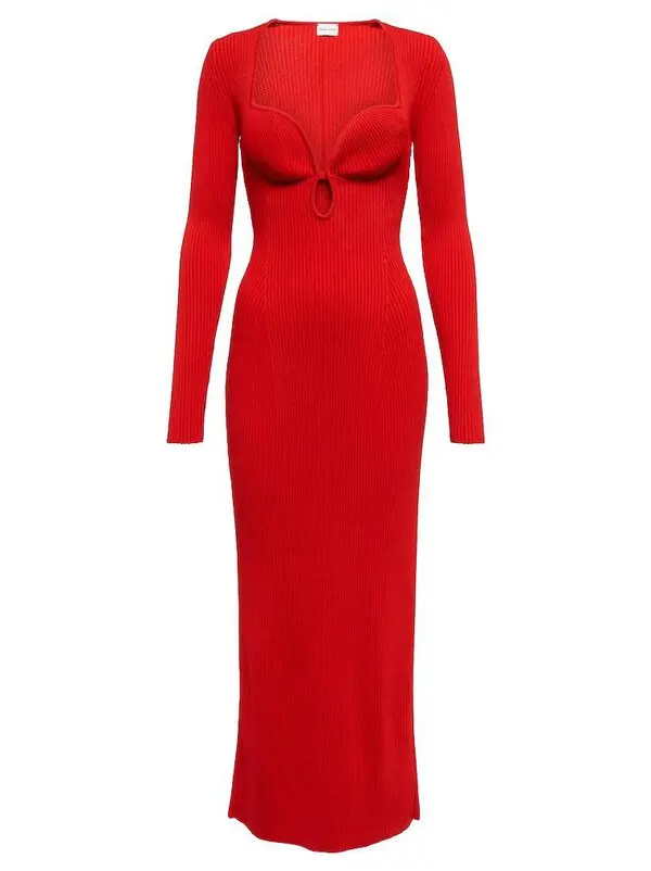 Magda Butrym Cutout Ribbed-knit Midi Dress - Red