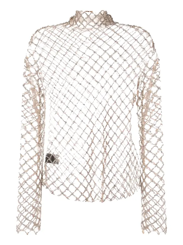 Isabel Marant Sheer Crystal-embellished Mesh Top - Neutrals