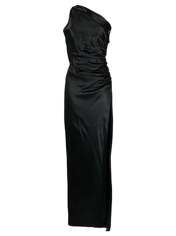 Michelle Mason Gathered-detail One-shoulder Gown - Black