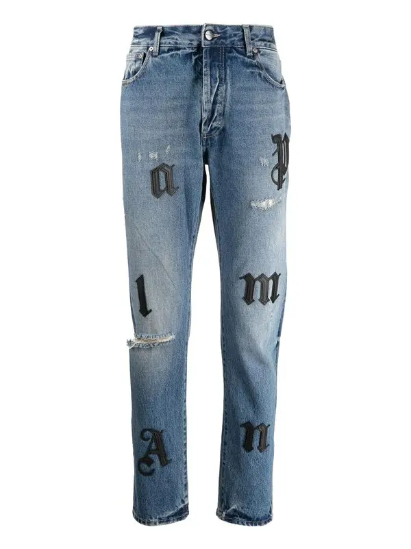 Palm Angels Letter-embellished Jeans - Blue