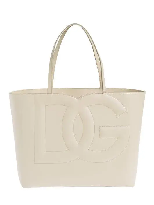 Dolce & Gabbana Dg Logo Leather Tote - Ivory