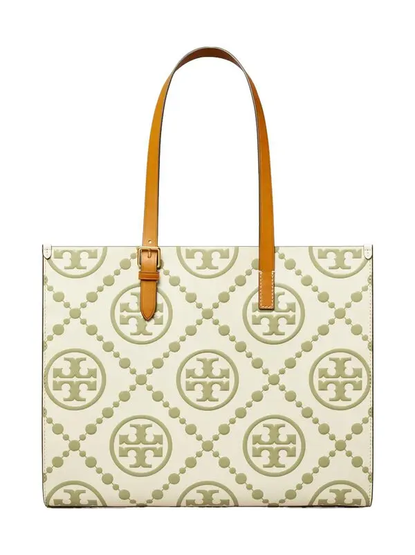 Tory Burch T Monogram Embossed Leather Tote - Olive Spring