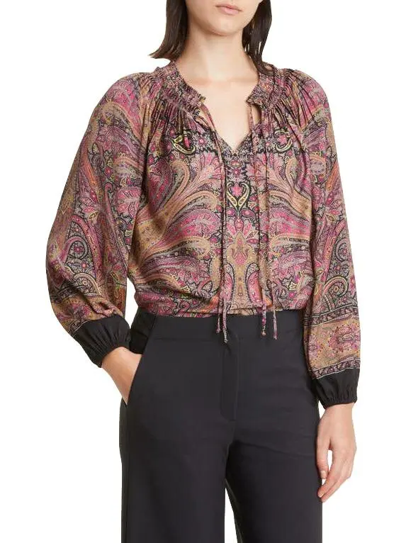 Kobi Halperin Jody Print Peasant Blouse - Magenta Multi