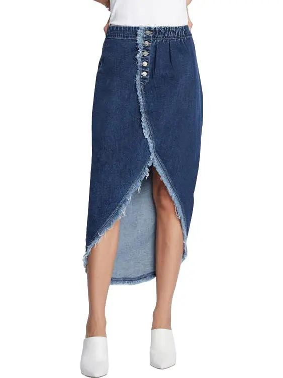 WASH LAB DENIM Button-front Faux Wrap Skirt - Shady Blue