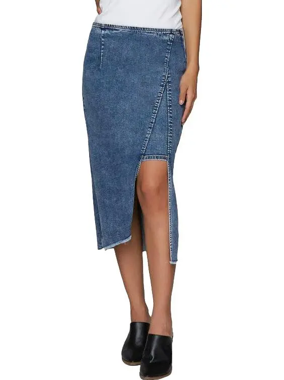 WASH LAB DENIM Asymmetric Midi Skirt - Soft Blue