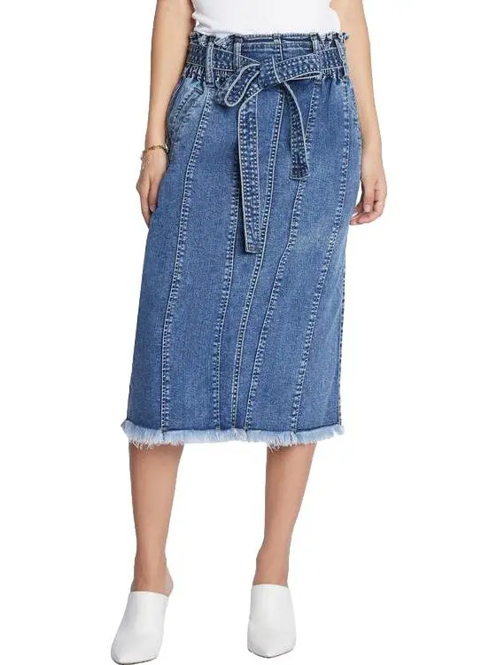 WASH LAB DENIM Tie Waist Raw Hem Denim Skirt - Storm Blue