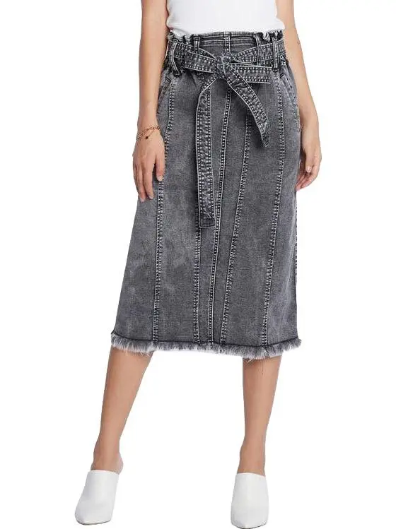 WASH LAB DENIM Tie Waist Raw Hem Denim Skirt - Storm Grey