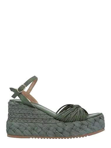 EMANUÉLLE VEE Leather Espadrille Sandals - Sage Green