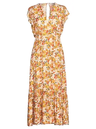 Sandro Floral Print Midi Dress - Orange