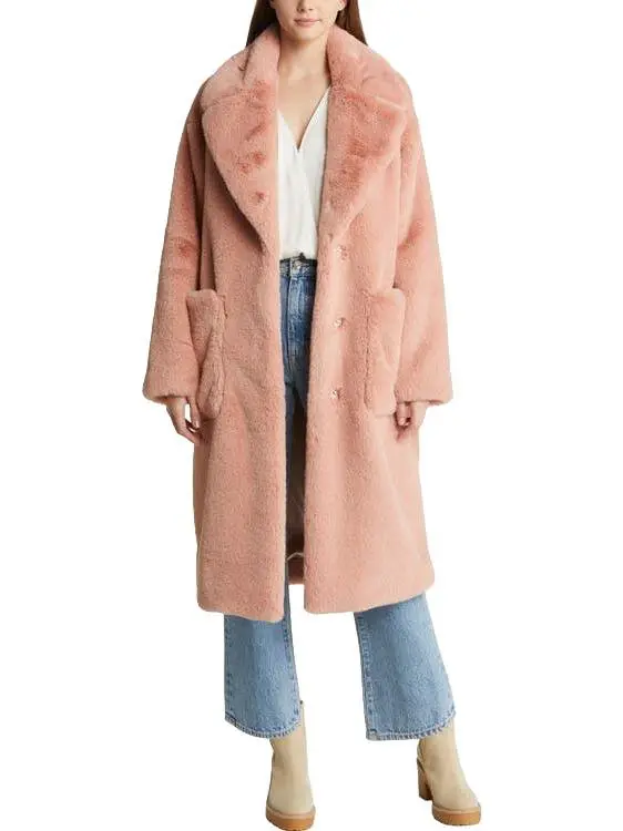 UGG Avaline Faux Fur Longline Coat - Burnt Coral