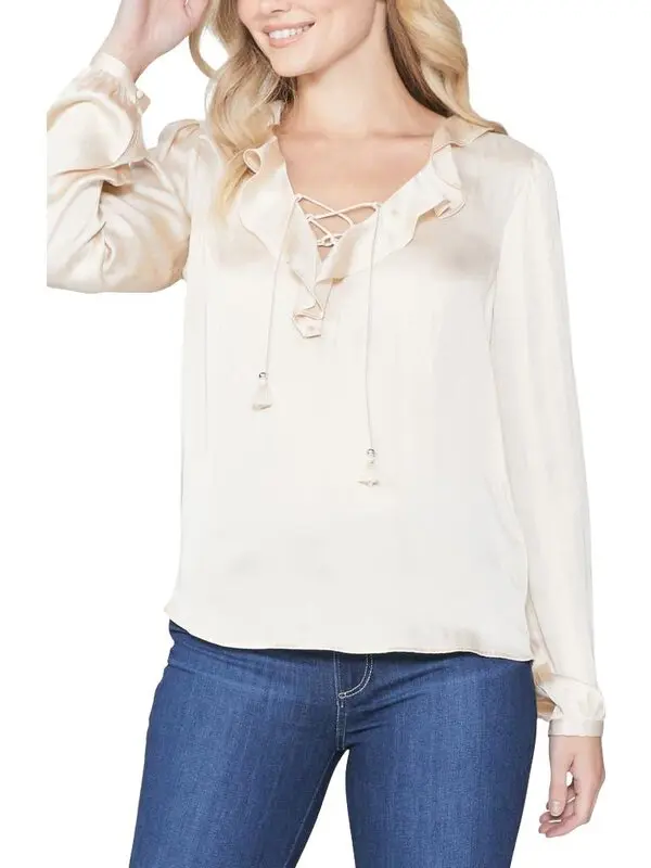 Paige Ilara Ruffle Satin Blouse - Ecru