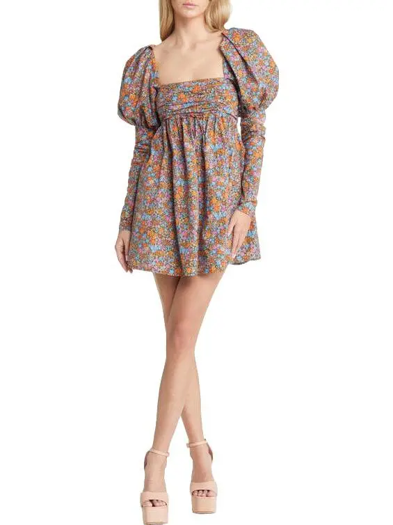 For Love & Lemons Brittany Floral Babydoll Minidress - Blue