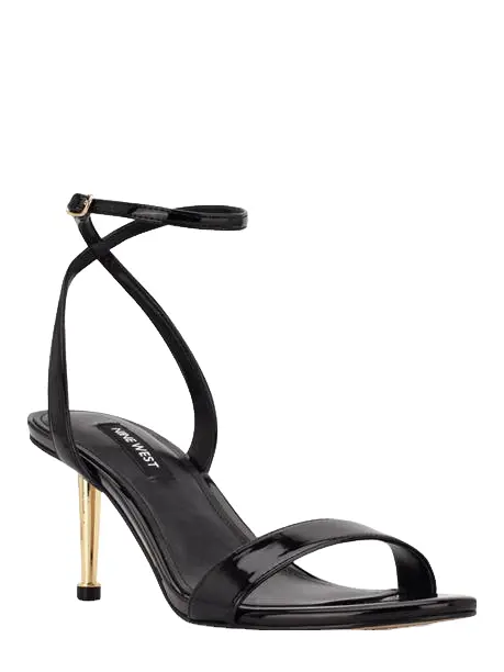 Nine West Anny Strappy Sandals - Black Patent