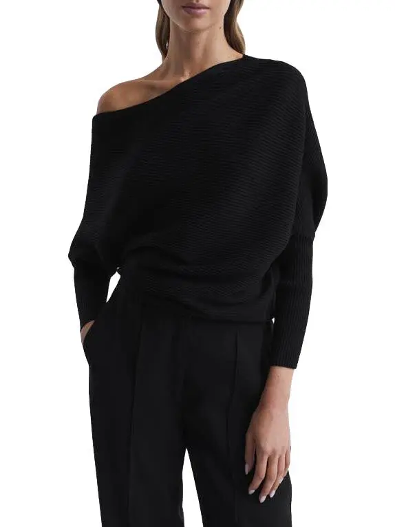 REISS Lorna Off-the-shoulder Ribbed Sweater - Black