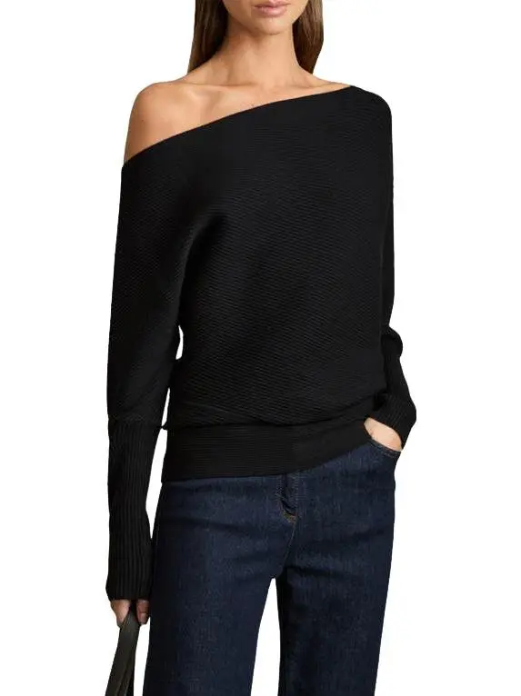 REISS Lorna Off-the-shoulder Ribbed Sweater - Black
