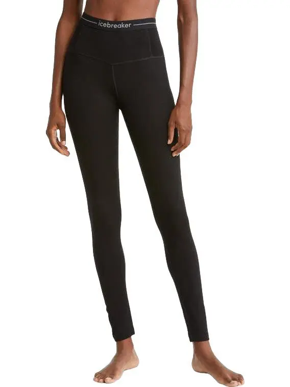 Icebreaker 260 Tech High Waist Wool Base Layer Leggings - Black