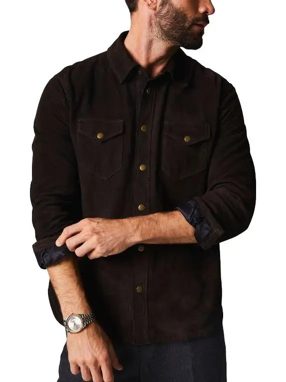 Billy Reid Suede Snap Front Work Shirt - Chocolate