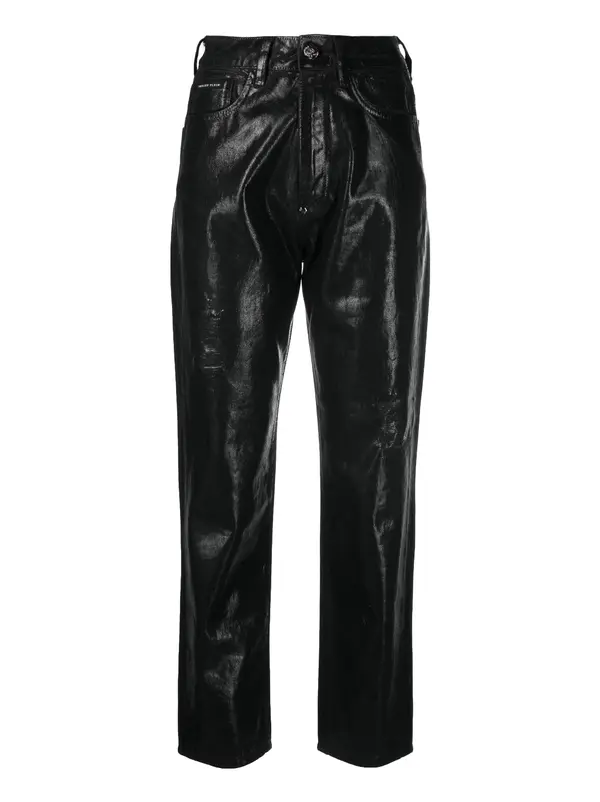 Philipp Plein Metallic Cropped Boyfriend Jeans - Black
