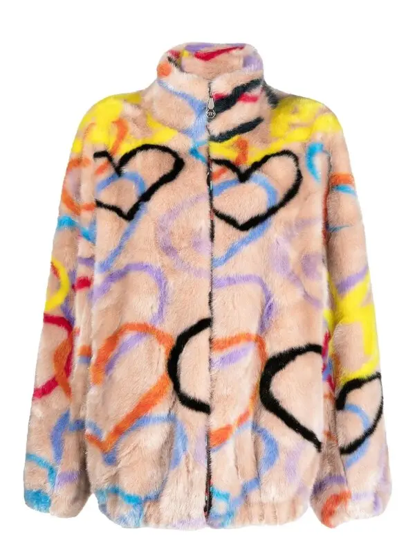 Philipp Plein Heart-print Coat - Neutrals