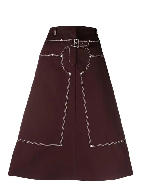 Stella McCartney A-line Midi Skirt With Contrast Stitching - Brown